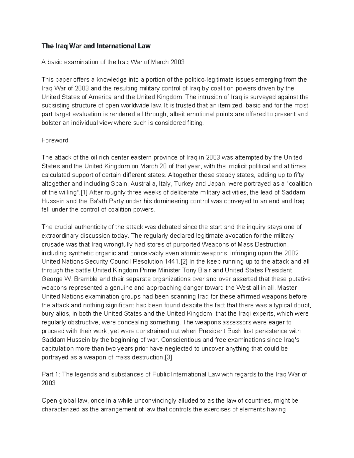 The Iraq War and International Law - The intrusion of Iraq is surveyed ...