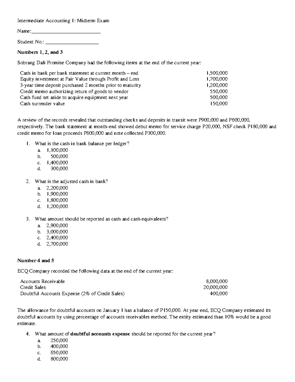 Midterm Exam - Problems - Intermediate Accounting 1: Midterm Exam Name ...