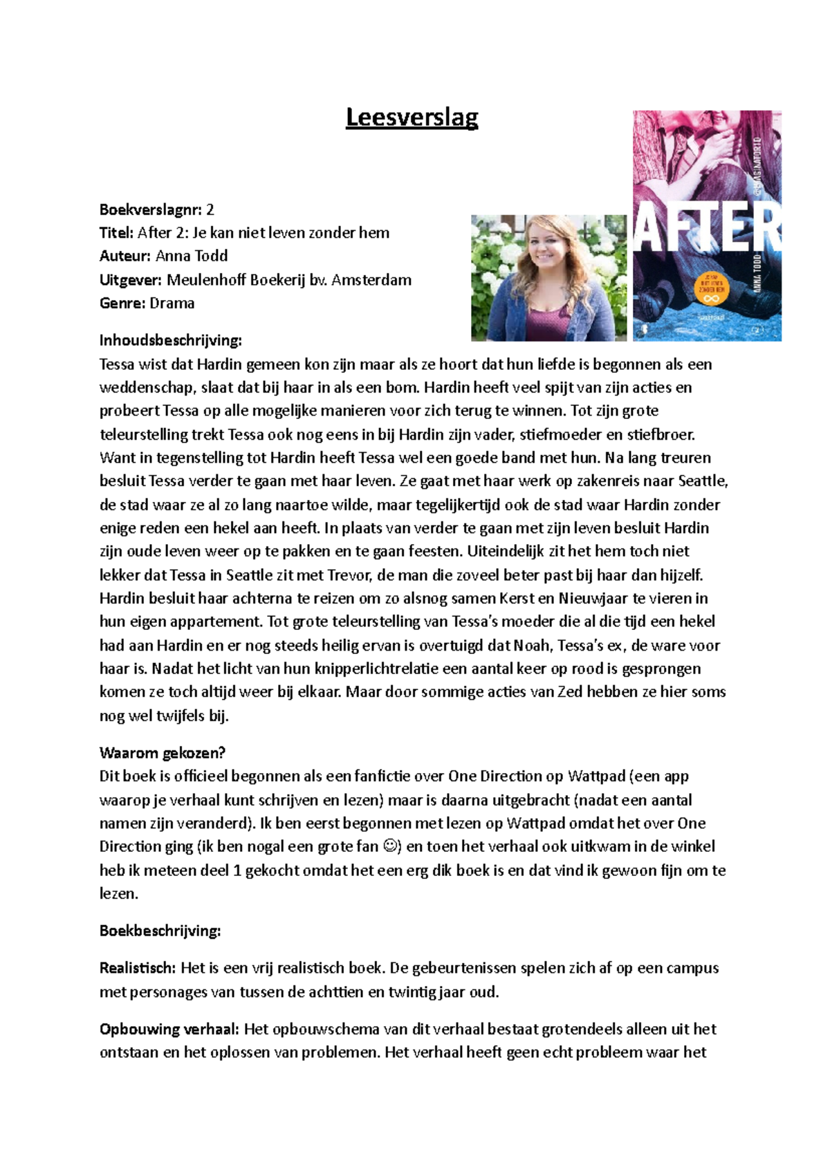 Leesverslag 2 After 2 - Leesverslag Naam: Dunja Franssen Klas: A ...