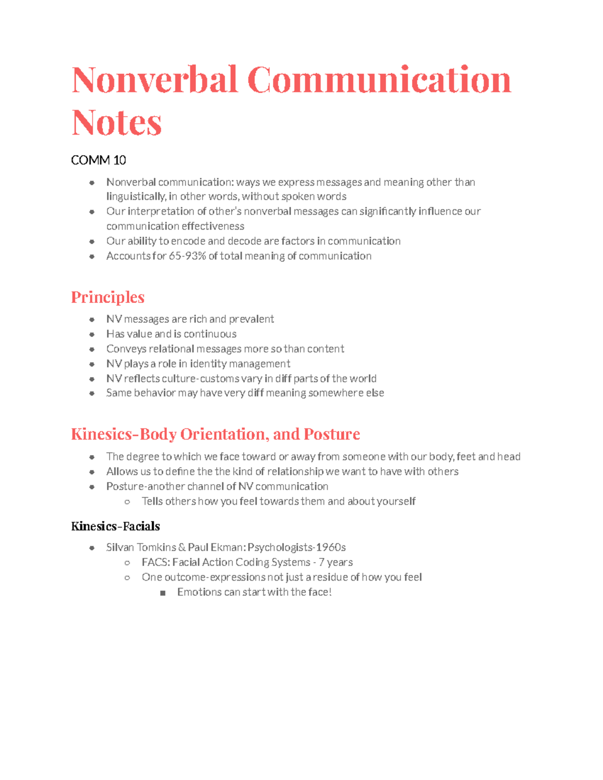 COMM 10 Nonverbal Communication Notes - Nonverbal Communication Notes ...