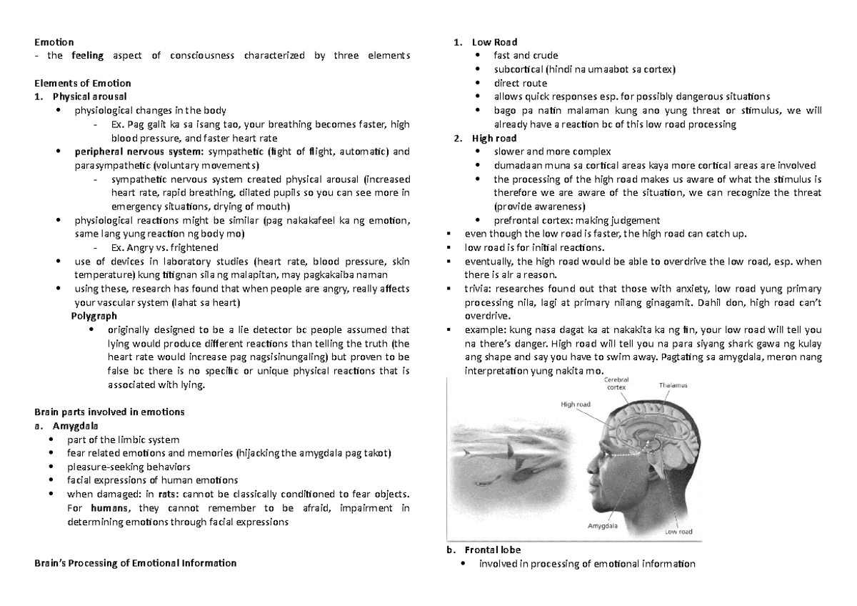 Emotion - Lecture notes 1 - Emoion the feeling aspect of consciousness ...