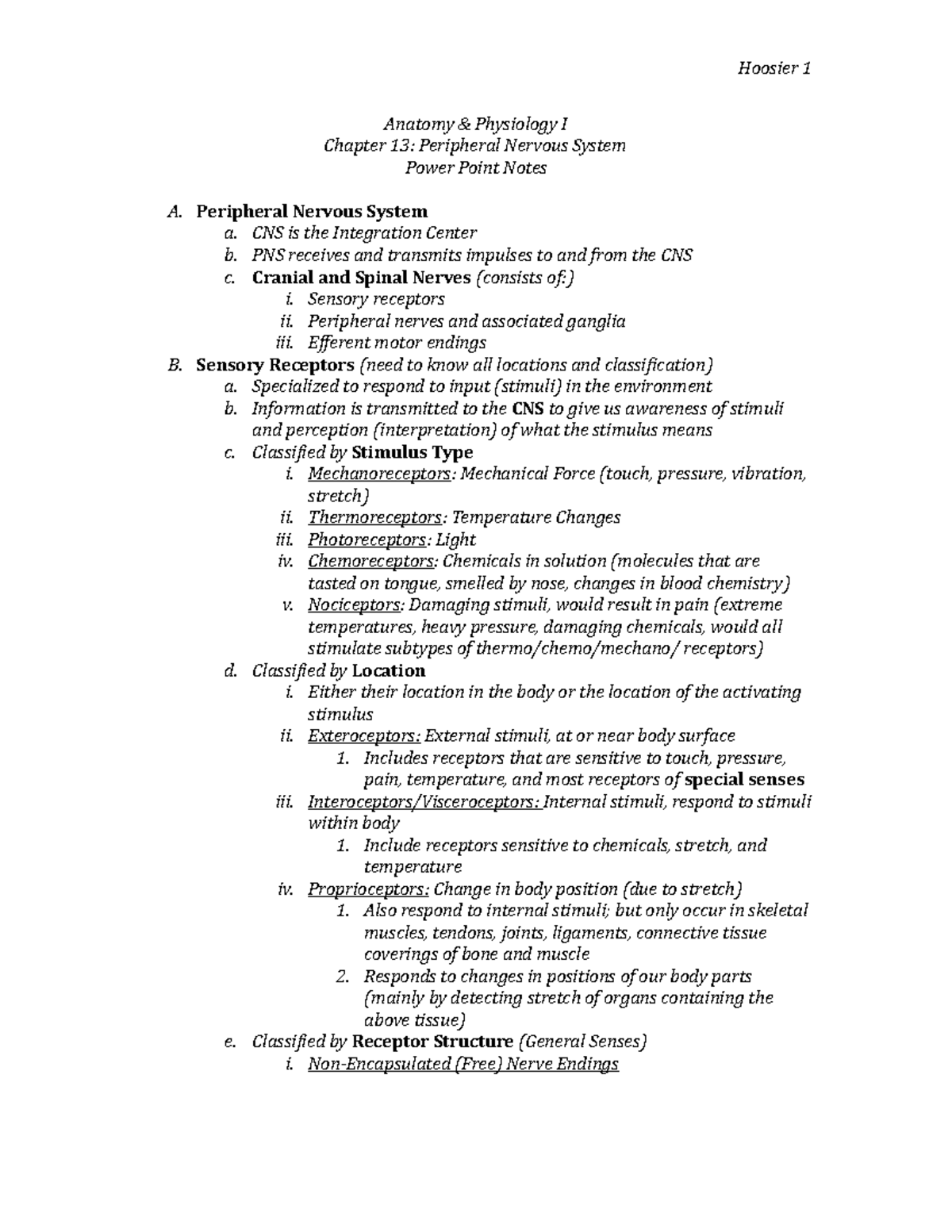 Ch. 13 – Peripheral Power Point Notes - Anatomy & Physiology I Chapter ...