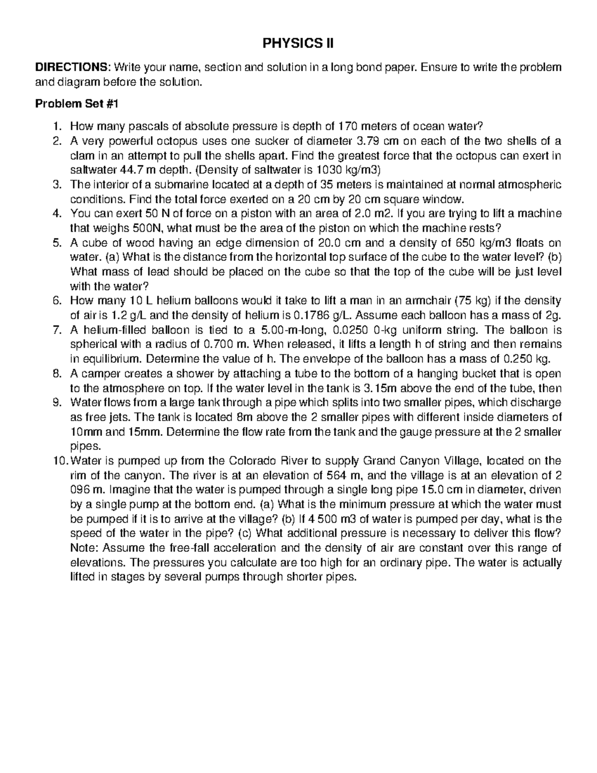 Problem-Set Physics 2 - nlgkhm - PHYSICS II DIRECTIONS: Write your name ...