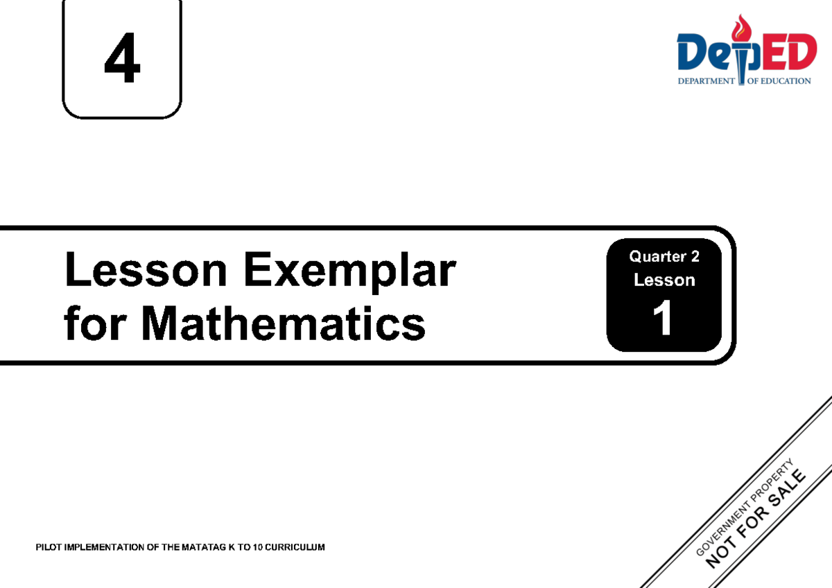 LE Q2 Mathematics 4 Week2 v - PILOT IMPLEMENTATION OF THE MATATAG K TO 10 CURRICULUM 4 Lesson ...