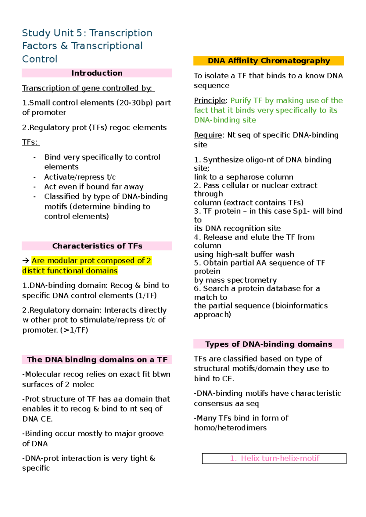 TUT test 10 summaries - Summary Eukaryotic gene control and development ...