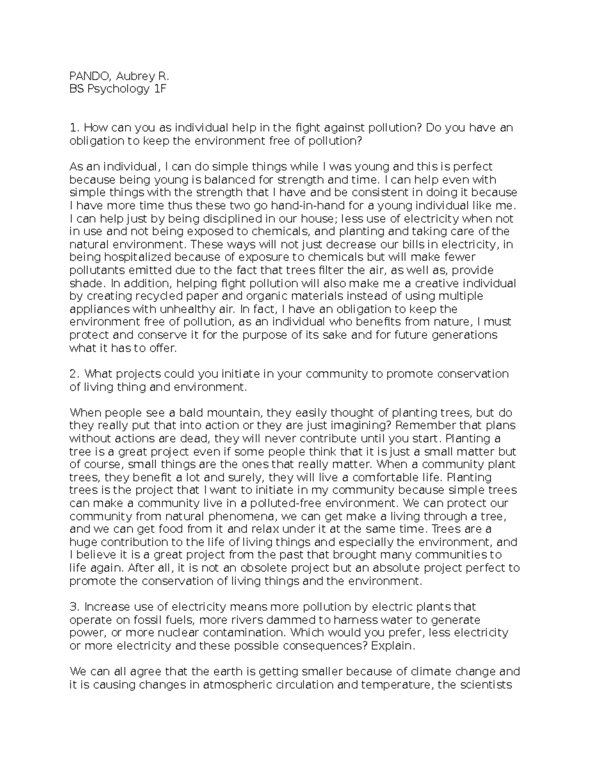 Sts act poll - STS - PANDO, Aubrey R. BS Psychology 1F How can you as ...
