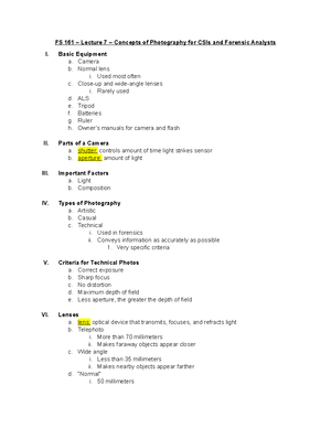 Notes on Crime Scene Investigation - The process of gathering ...