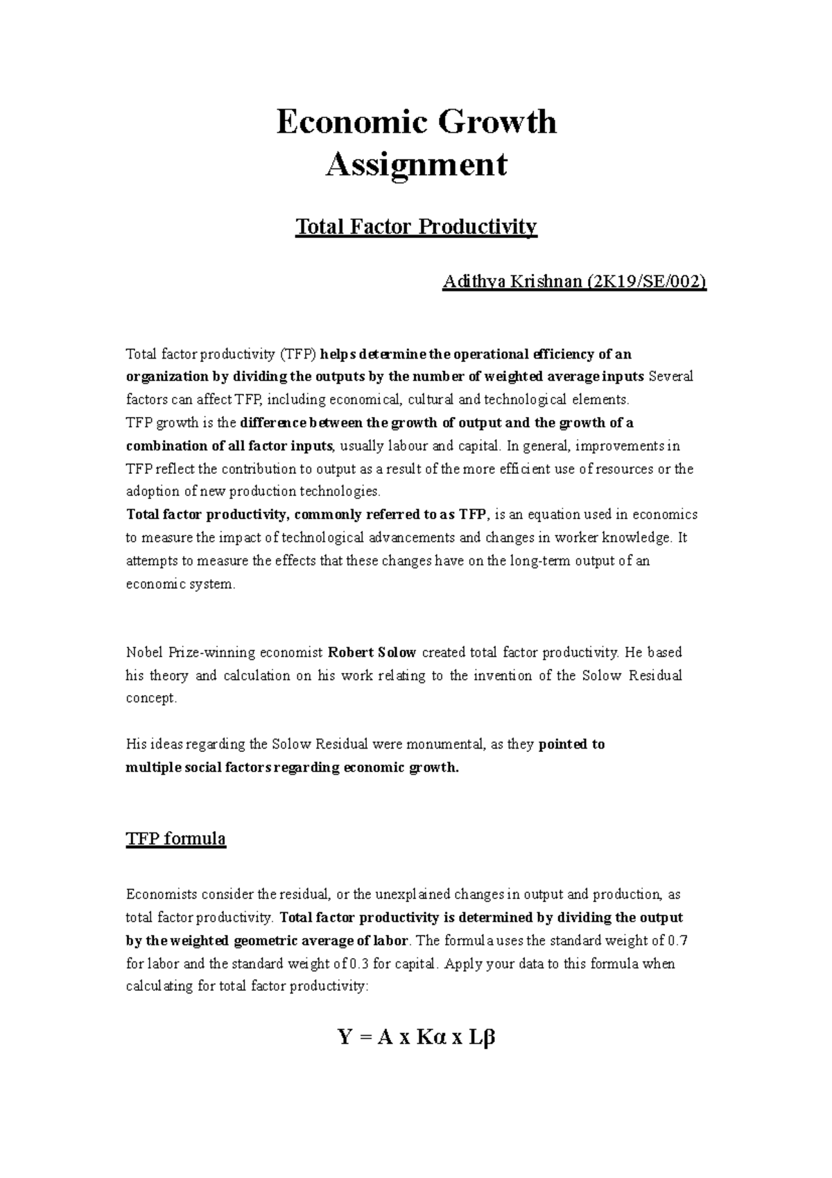 Economic Growth 1 - fss s sfvfv - Economic Growth Assignment Total ...