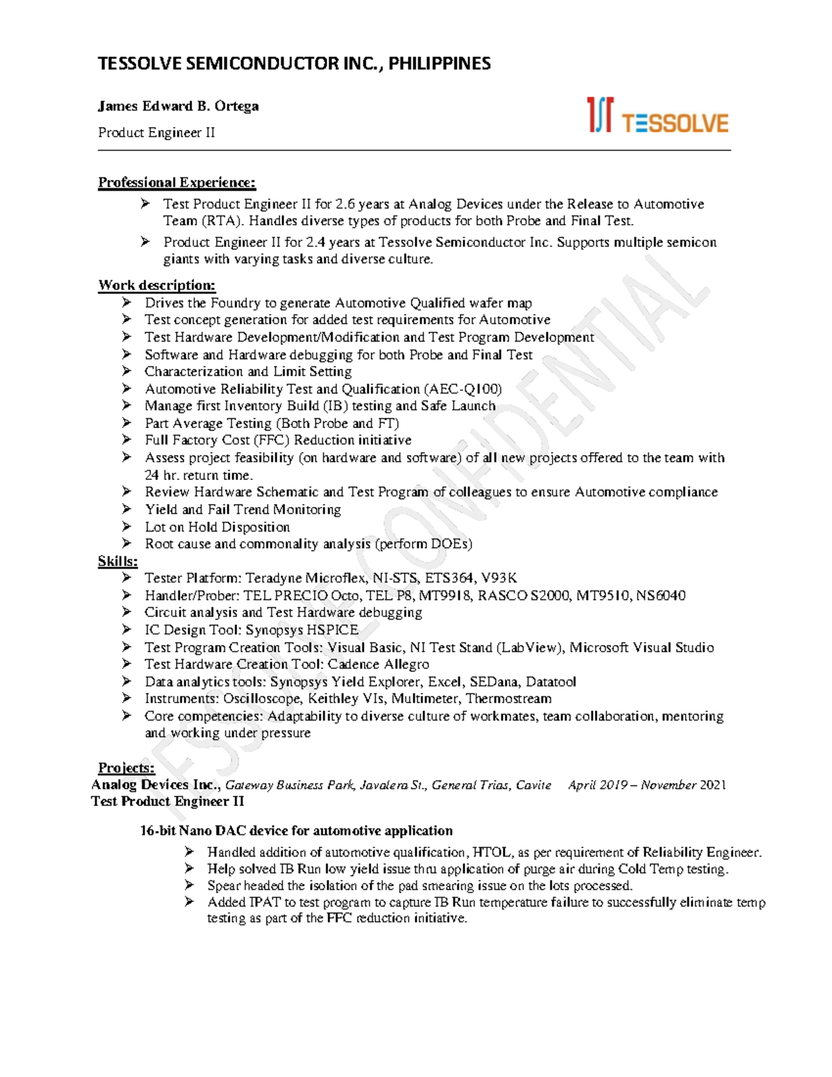 James Ortega Resume 08092024 - TESSOLVE SEMICONDUCTOR INC., PHILIPPINES ...