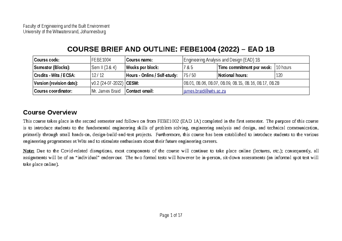 CBO FEBE1004 (2022) - v0 - University of the Witwatersrand ...