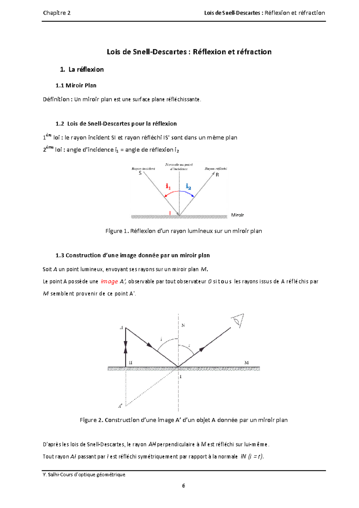 Cours 2 optique Réflexion réfraction - Chapitre 2 Lois de Snell ...