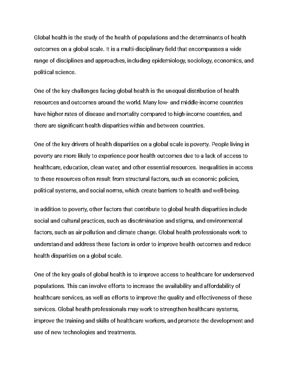 Intro to global health and society - Global health is the study of the ...