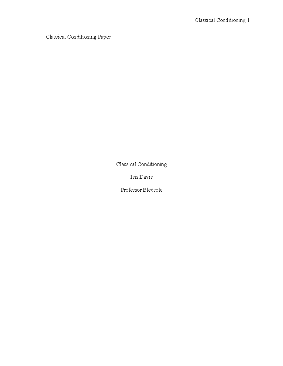 Classical Conditioning Paper - Classical Conditioning Paper Classical ...