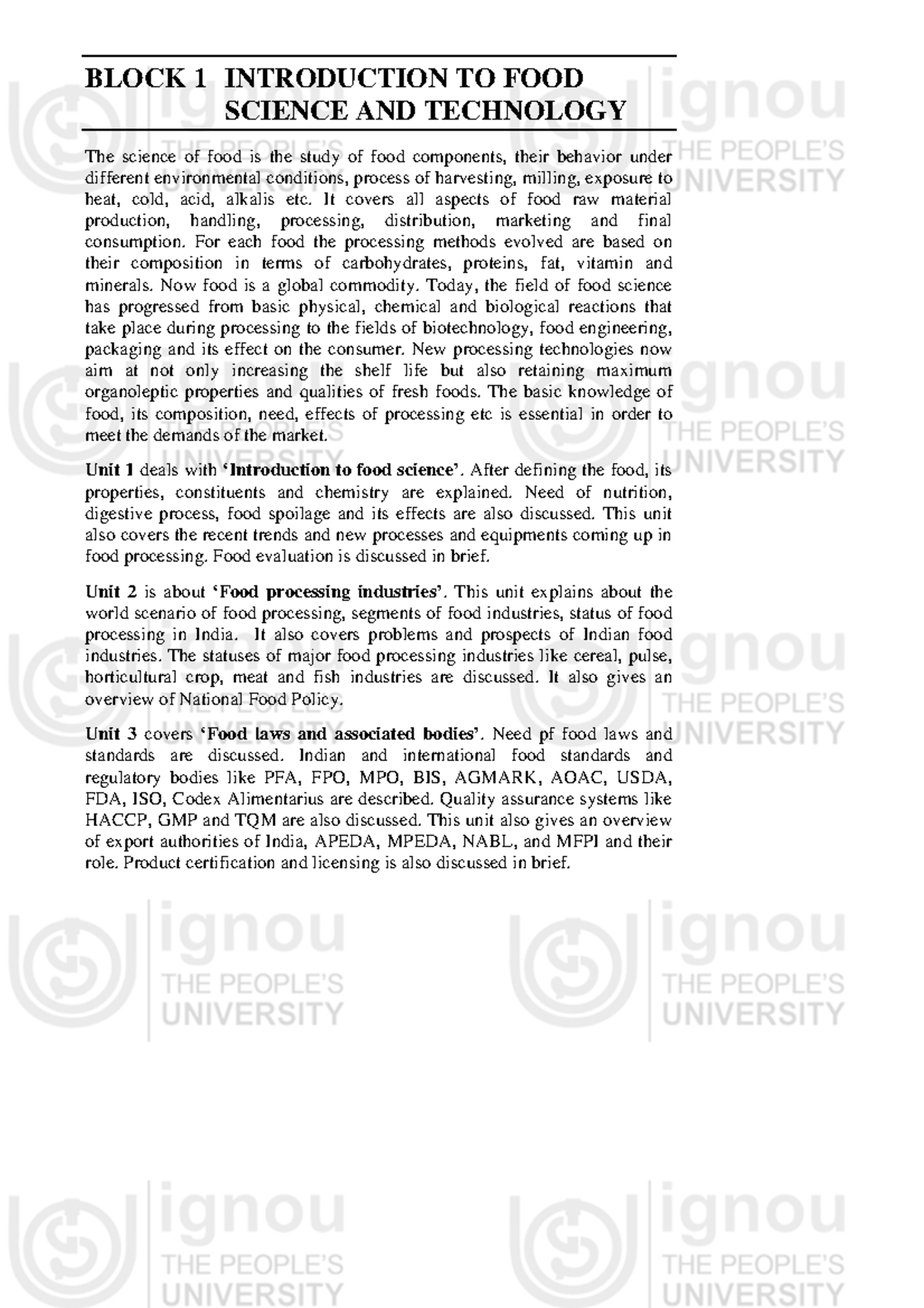 Unit-1 - Food Science and Technology unit 1 - BLOCK 1 INTRODUCTION TO ...