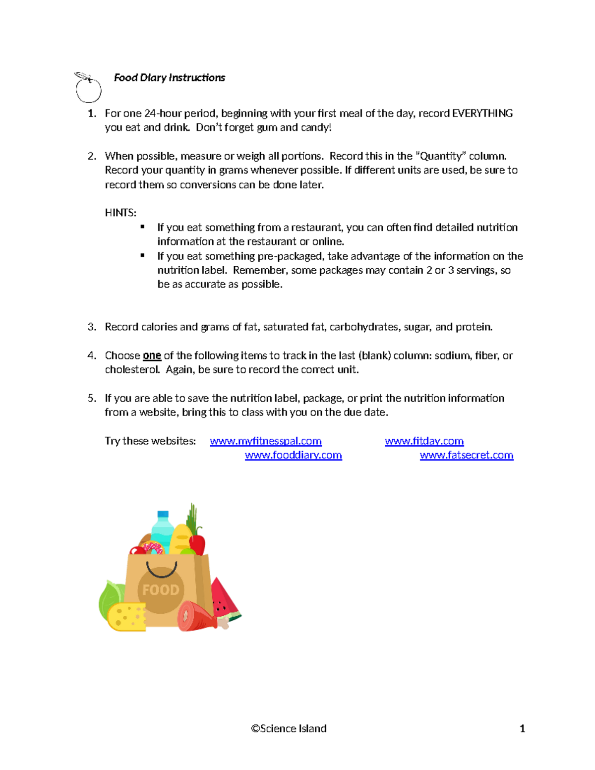 3 Food Diary Instructions - Food Diary Instructions For one 24-hour ...