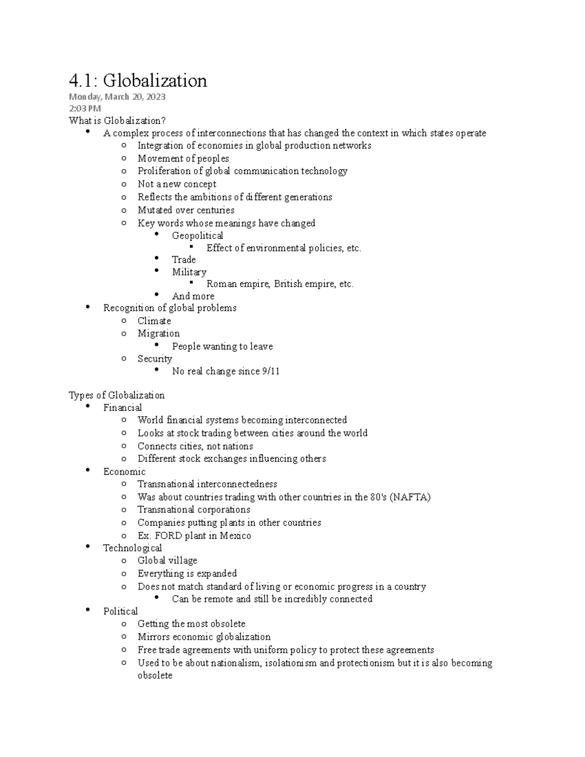 4.1 Globalization - 4: Globalization Monday, March 20, 20232:03 PM What is Globalization? A ...