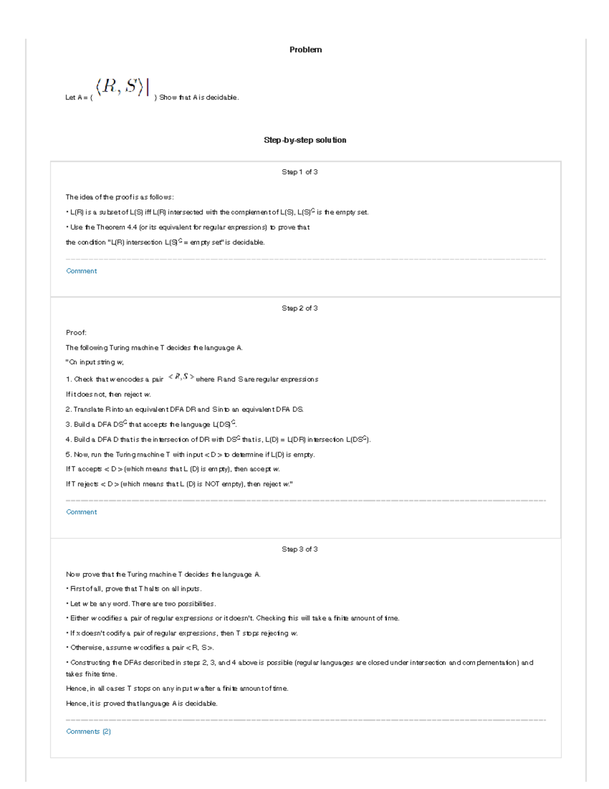 Question 4 - Sution - Problem Let A = { } Show that A is decidable ...