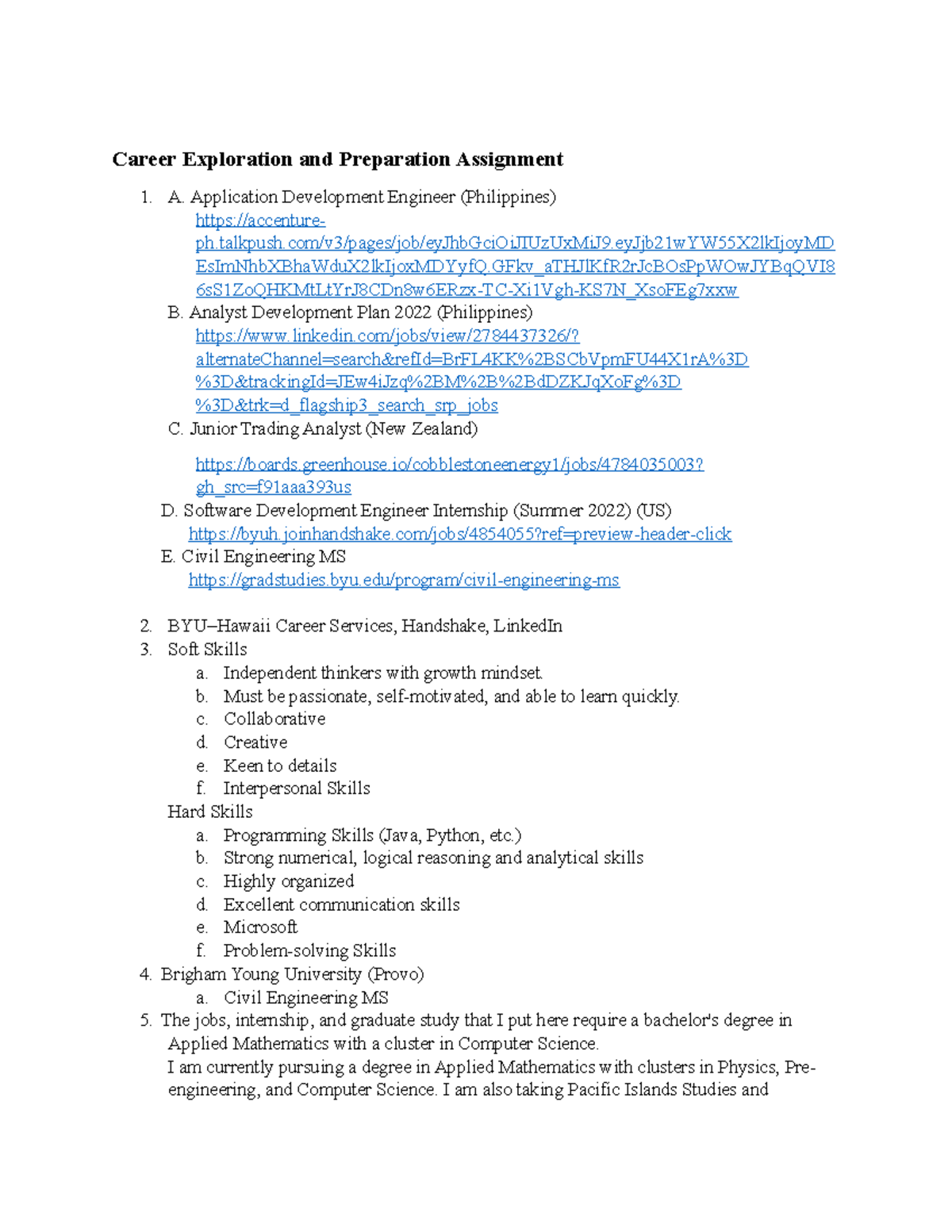 Career Exploration and Preparation Assignment - Application Development Engineer (Philippines ...