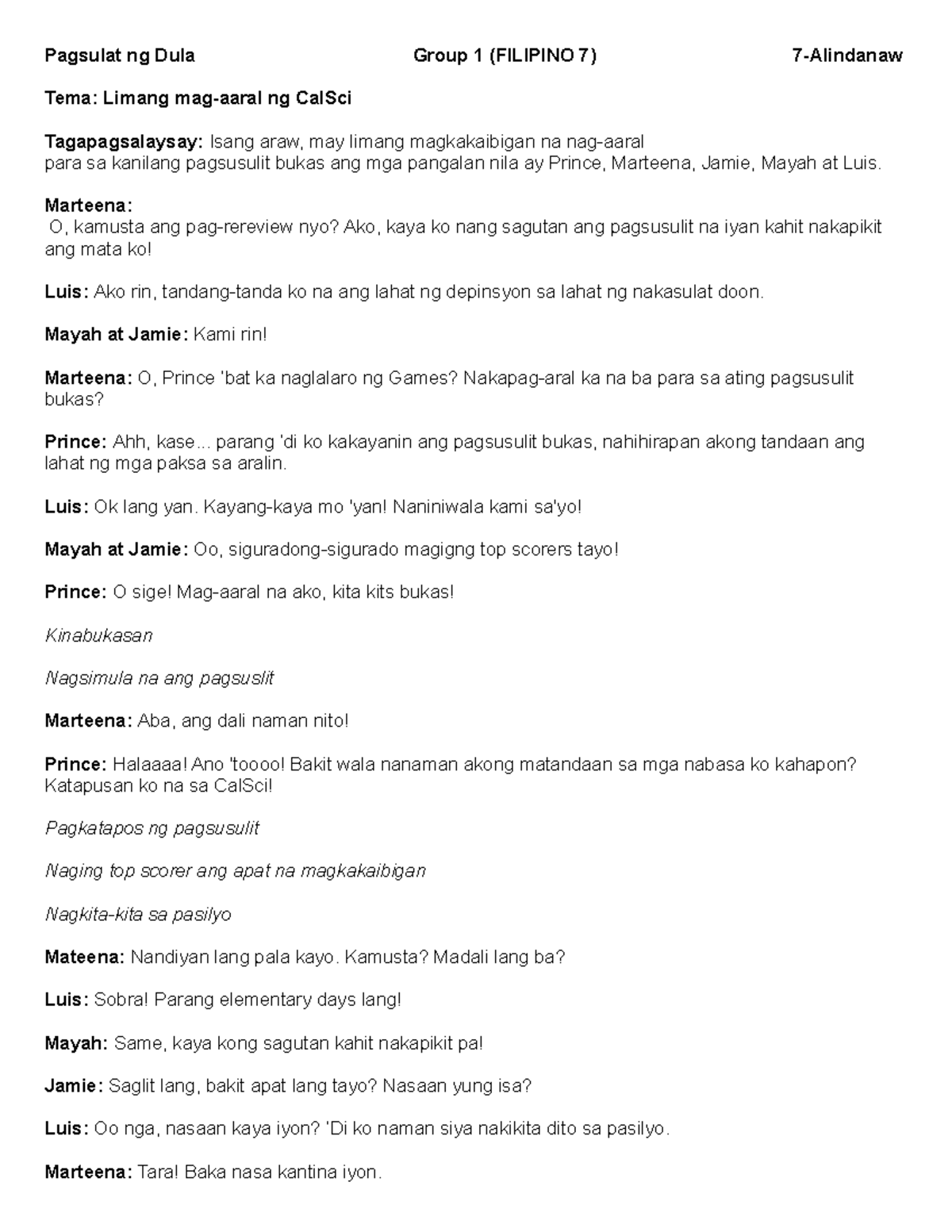 Group 1 Filipino 7 Pagsulat ng Dula - Pagsulat ng Dula Group 1 ...