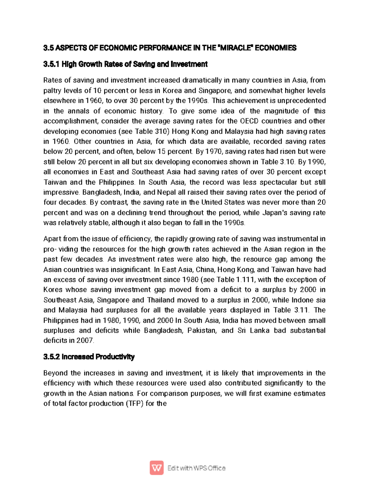 Aspects OF Economic Performance IN THE Miracle Economies - 3. 5 ASPECTS ...