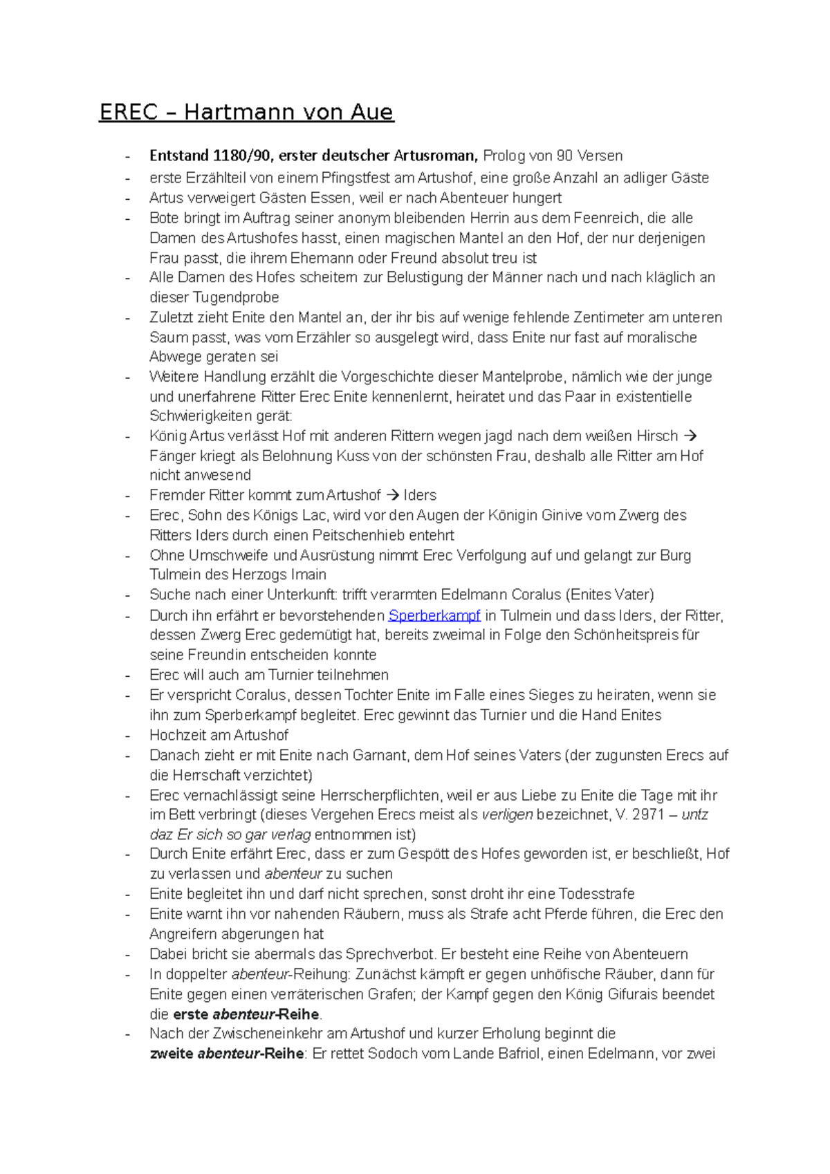 EREC - Zusammenfassung - Erec - EREC – Hartmann von Aue Entstand 1180/ ...