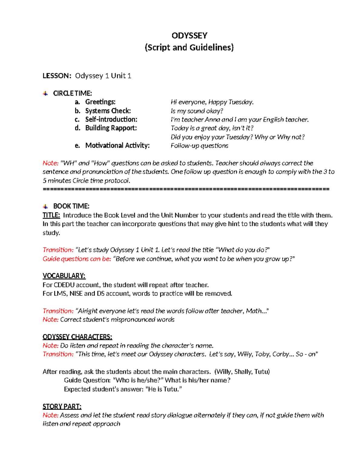 Odyssey (script and guide) - ODYSSEY (Script and Guidelines) LESSON ...