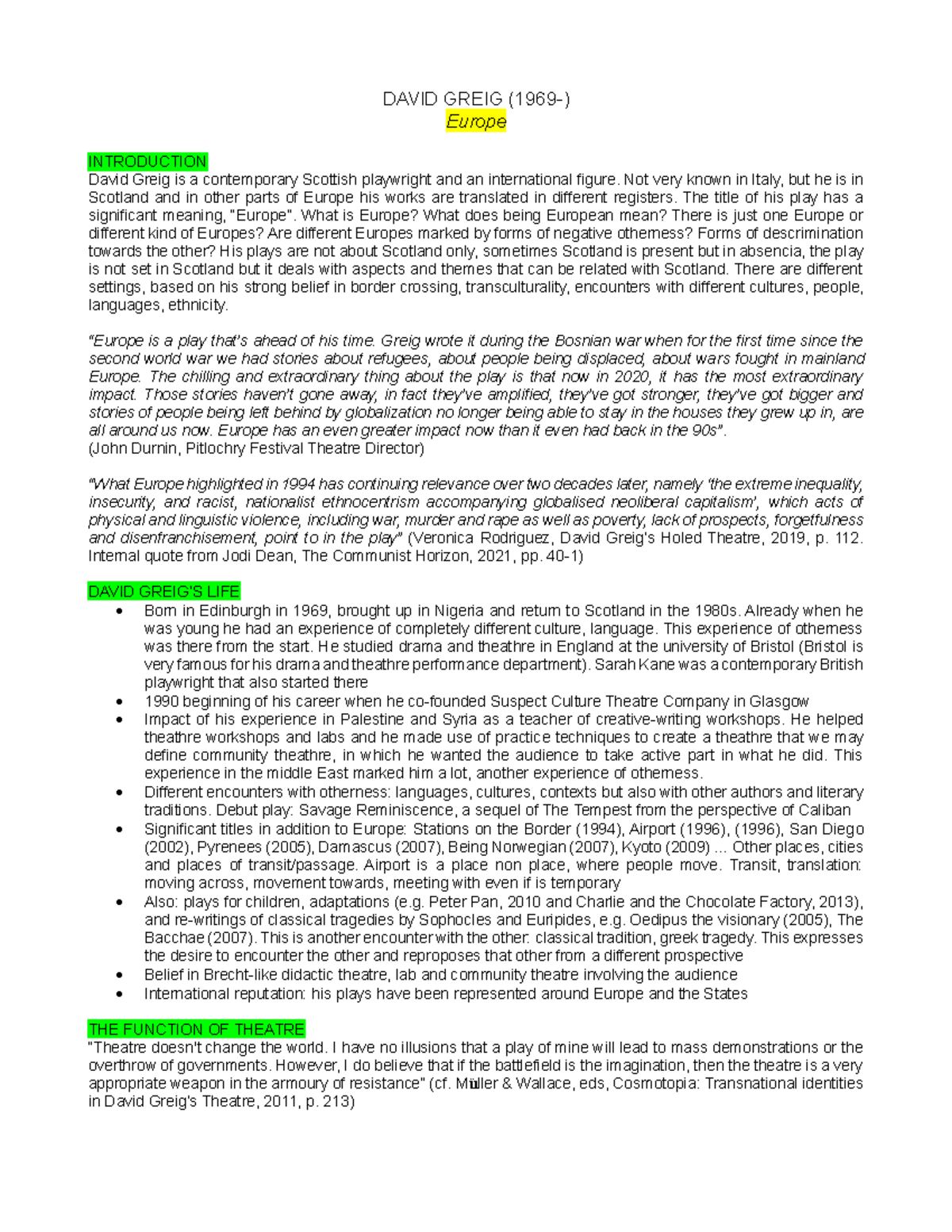 Copia di David Greig - DAVID GREIG (1969-) Europe INTRODUCTION David ...