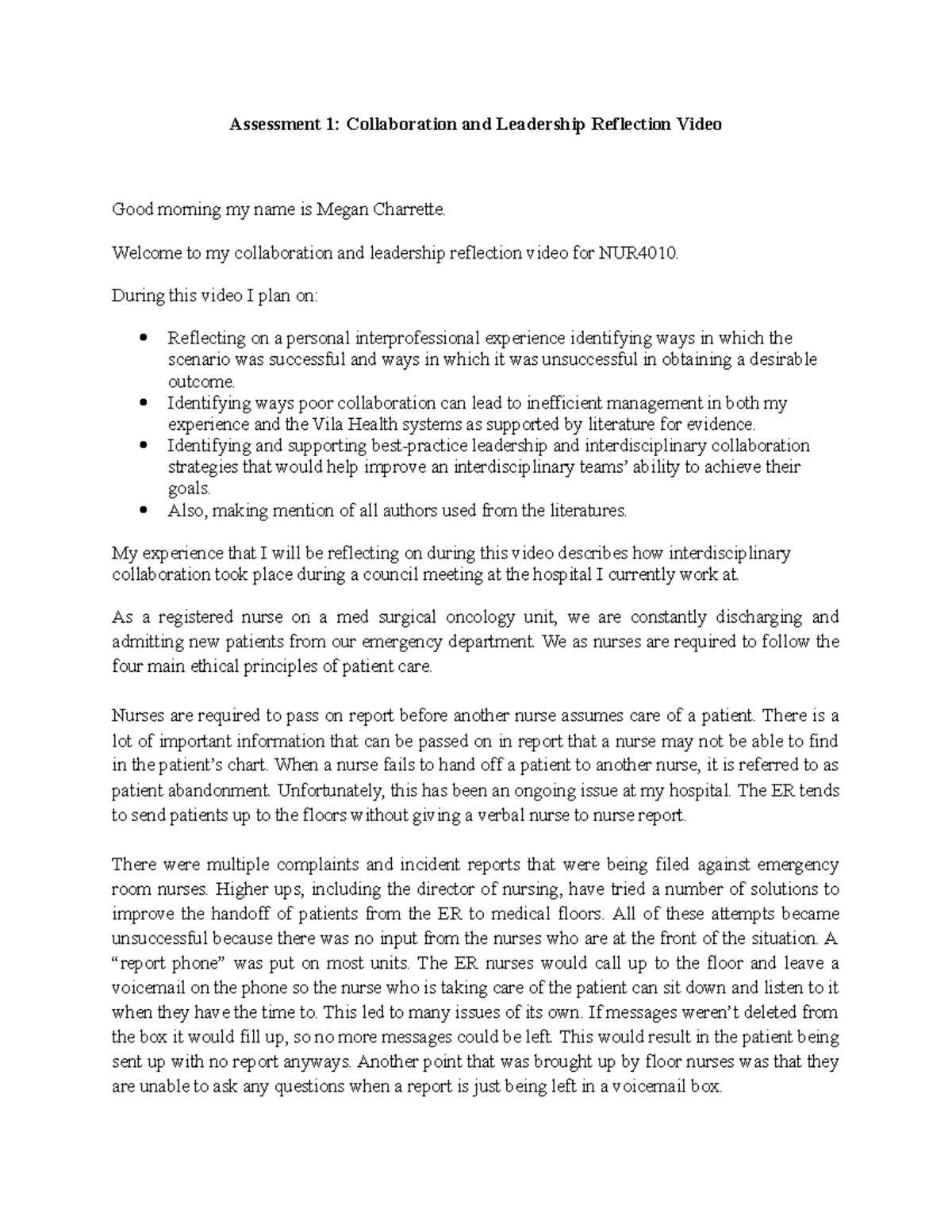 Assessment 1- Collaboration and Leadership Reflection Video - Welcome ...