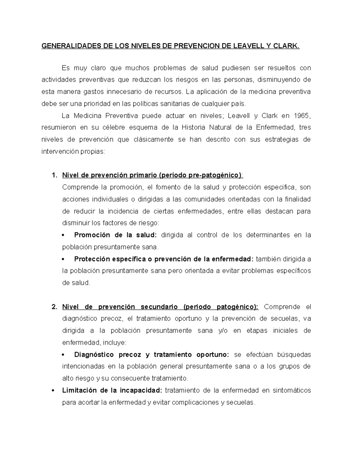 Niveles DE Prevencion DE Leavell Y Clark - GENERALIDADES DE LOS NIVELES ...