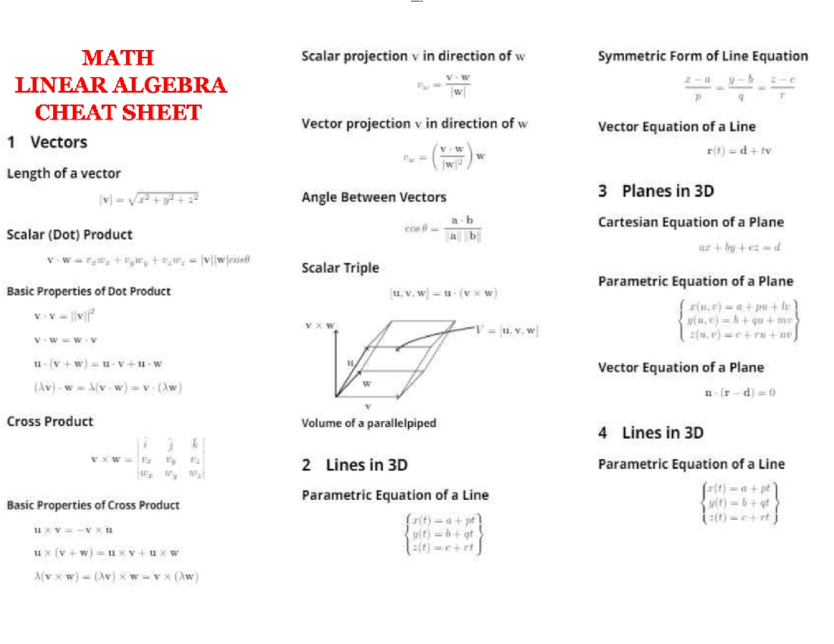 Linear Algebra - Notes summary review important for review math ...