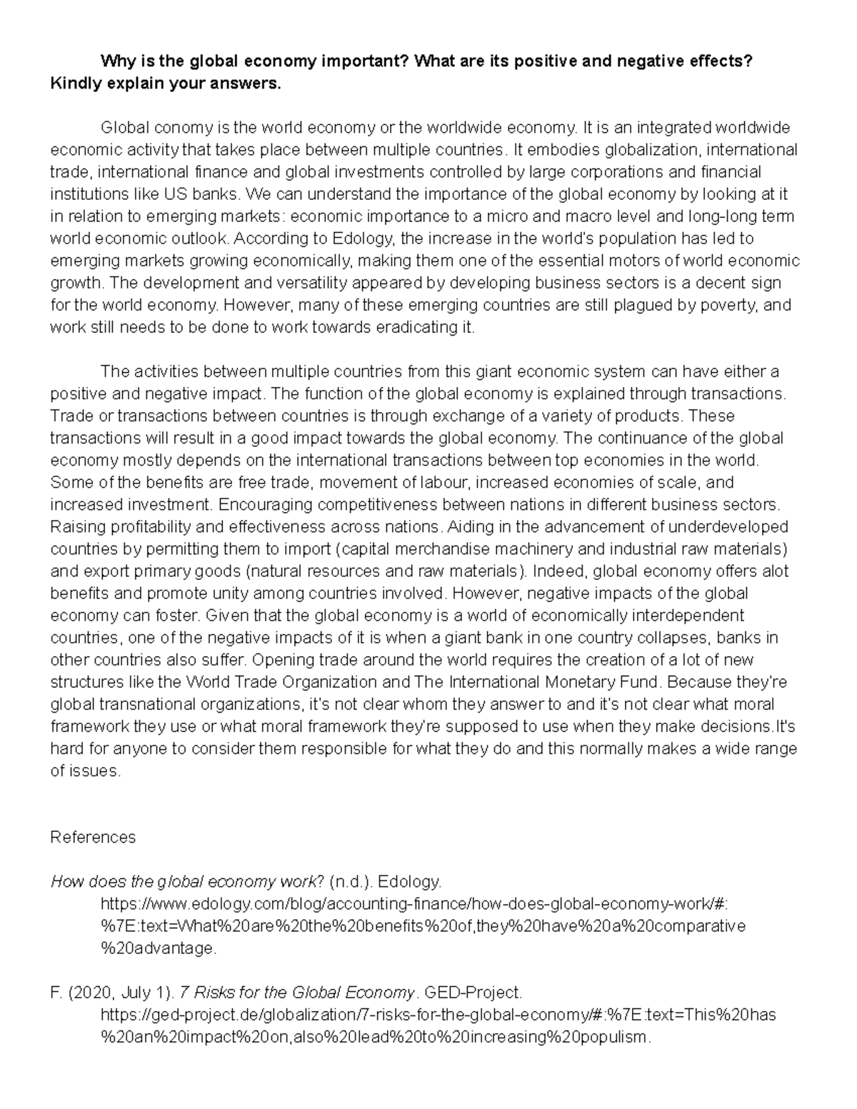 Global Economy - Grade: A+ - Why is the global economy important? What ...