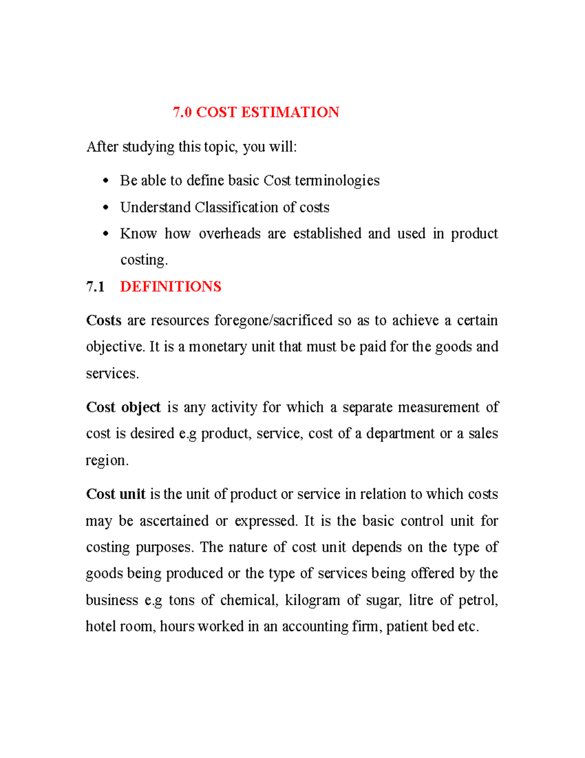 Lect 7 bsed 433 7 - FINAL DATA - 7 COST ESTIMATION After studying this topic, you will: Be able ...
