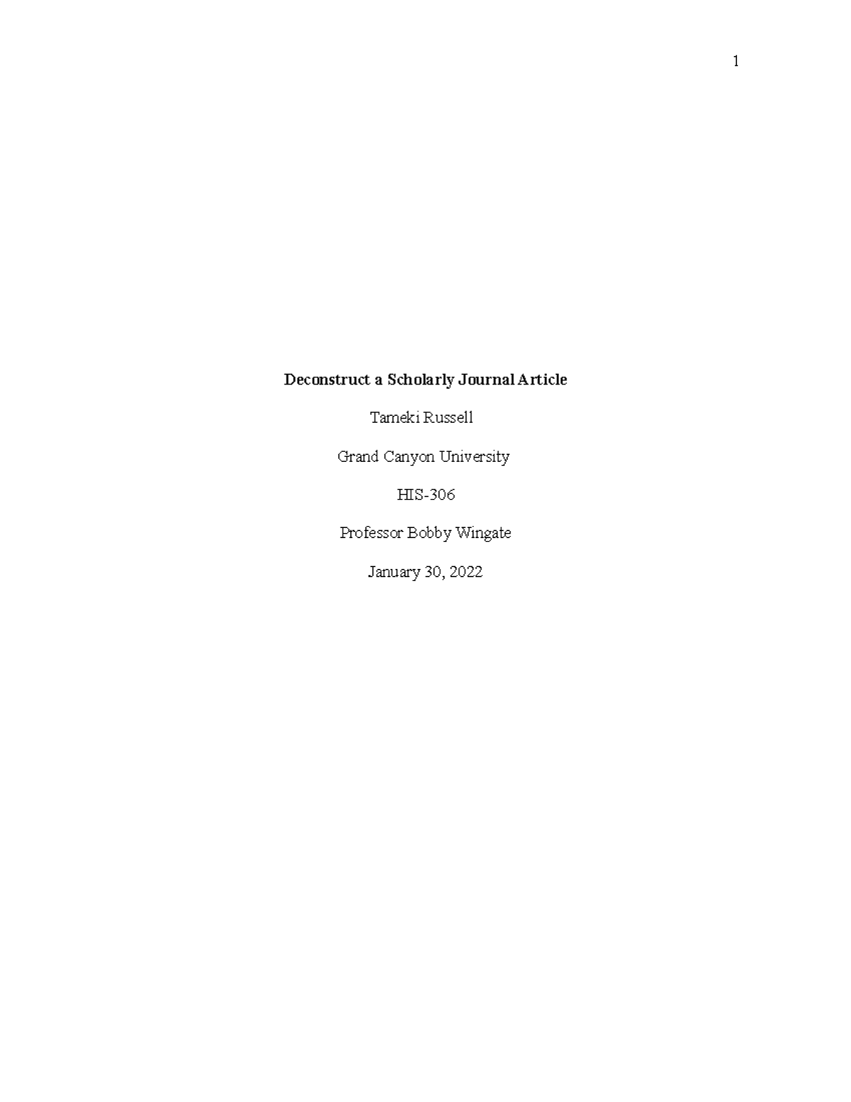 Deconstruct a Scholarly Journal Article - 1 Deconstruct a Scholarly Journal Article Tameki ...