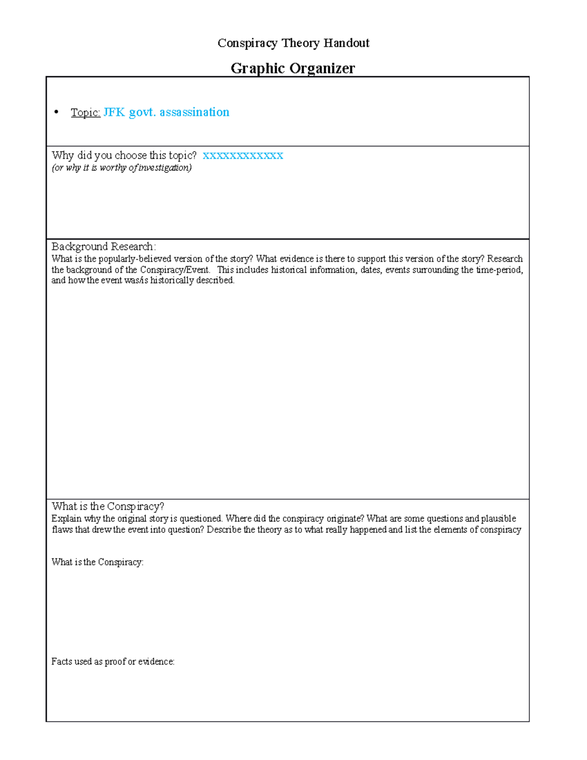 Conspiracy Theory Organizer - Conspiracy Theory Handout Graphic ...