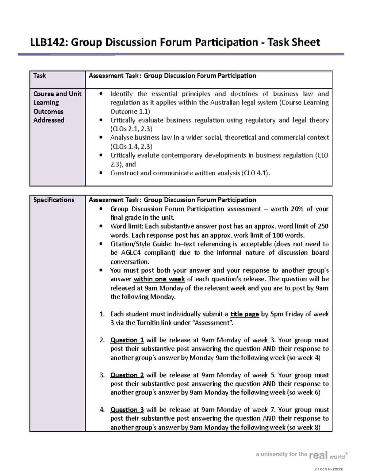 LLB142 Group Discussion Forum Participation task sheet 2021 - LLB142 ...