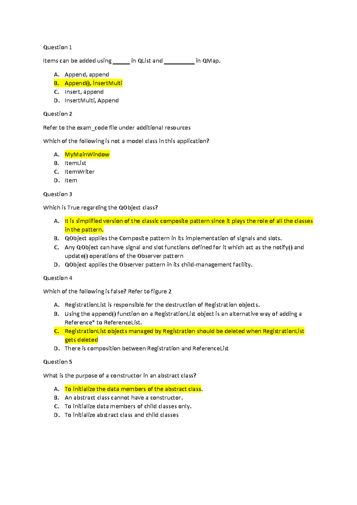 Junejuly 2020 exam with answers - Items can be added using in QList and ...