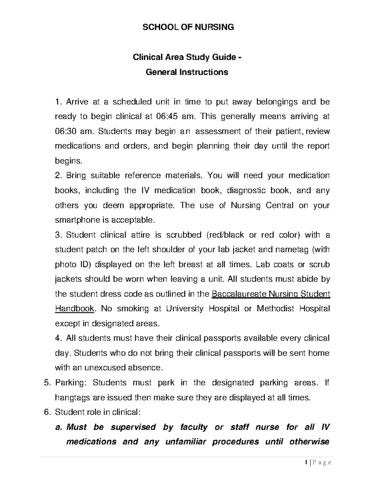 Nursing Clinical General Guidelines 082012 - SCHOOL OF NURSING Clinical ...