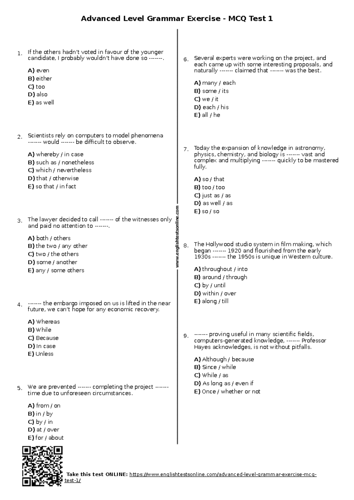 824 advanced-level-grammar-exercise-mcq-test-1 englishtestsonline - If ...