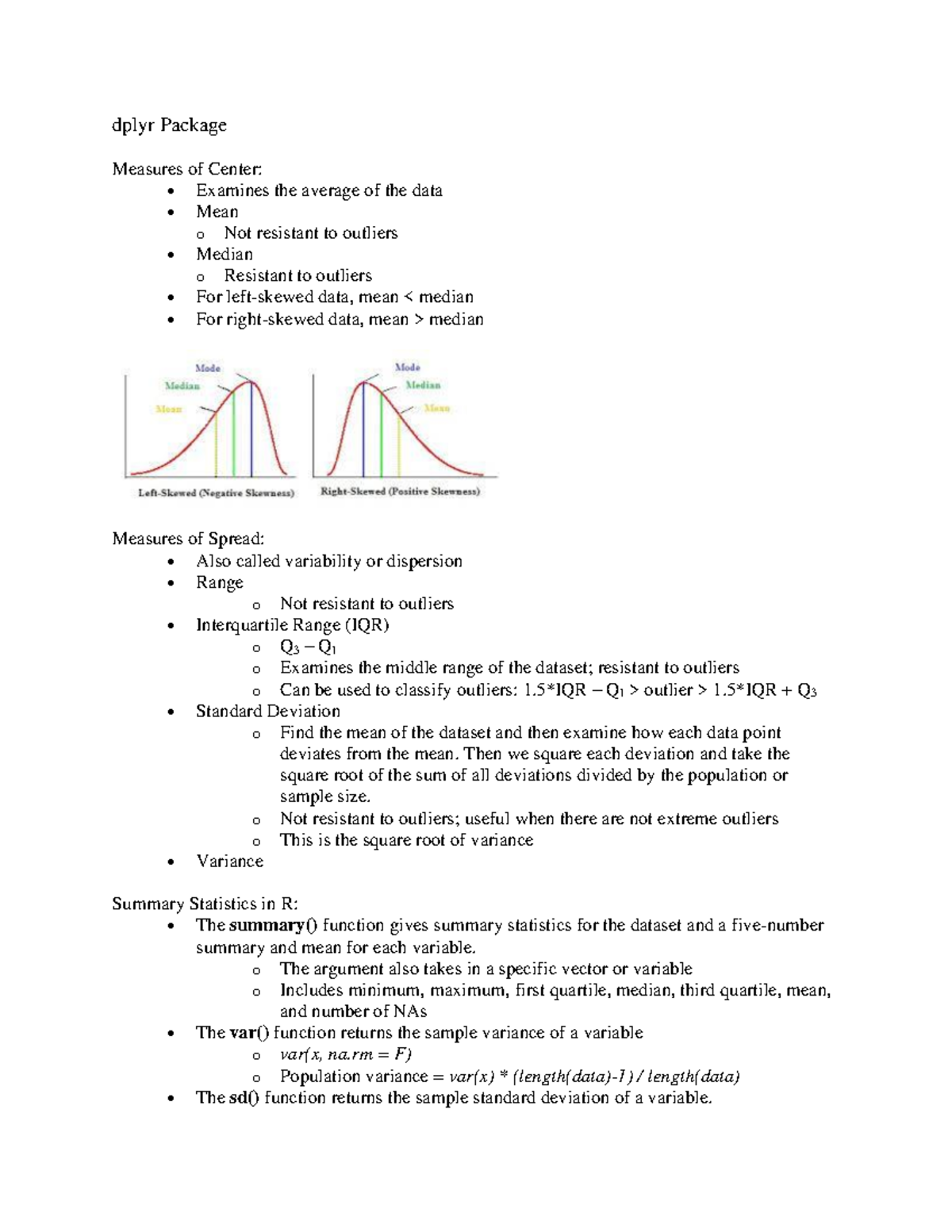 Data Wrangling with the dplyr Package - dplyr Package Measures of ...