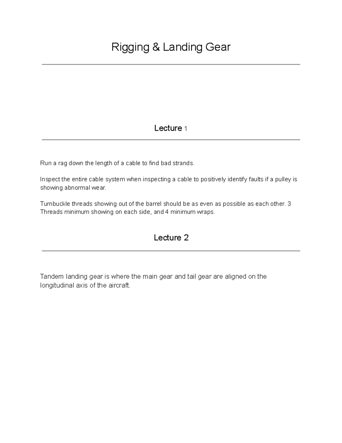 Notes-Rigging Landing Gear - Rigging & Landing Gear Lecture 1 Run a rag ...