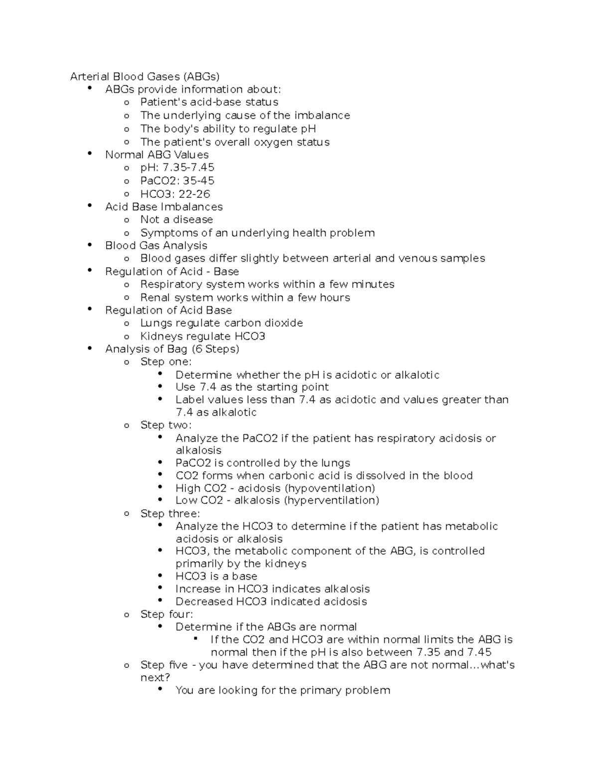 Arterial Blood Gases - ABGs - Arterial Blood Gases (ABGs) ABGs provide ...
