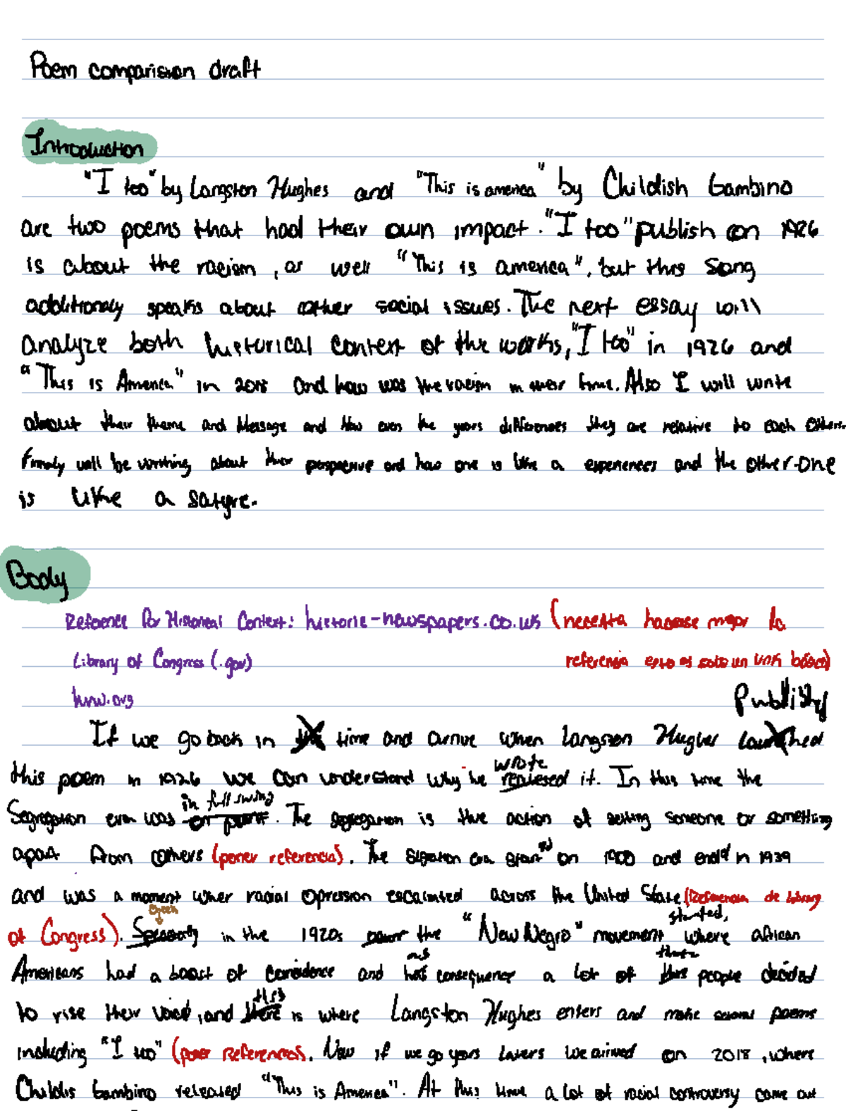 Poem comparison - Poem comparison draft Introduction I too by Langston ...