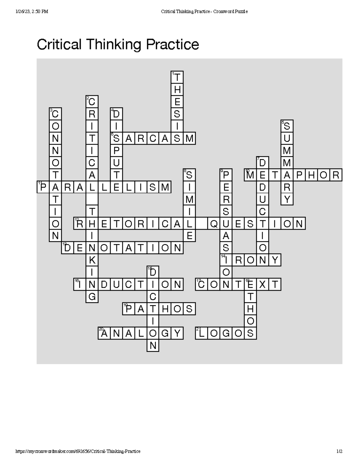 Critical Thinking Practice - Crossword Puzzle - 1/26/23, 2:50 PM ...