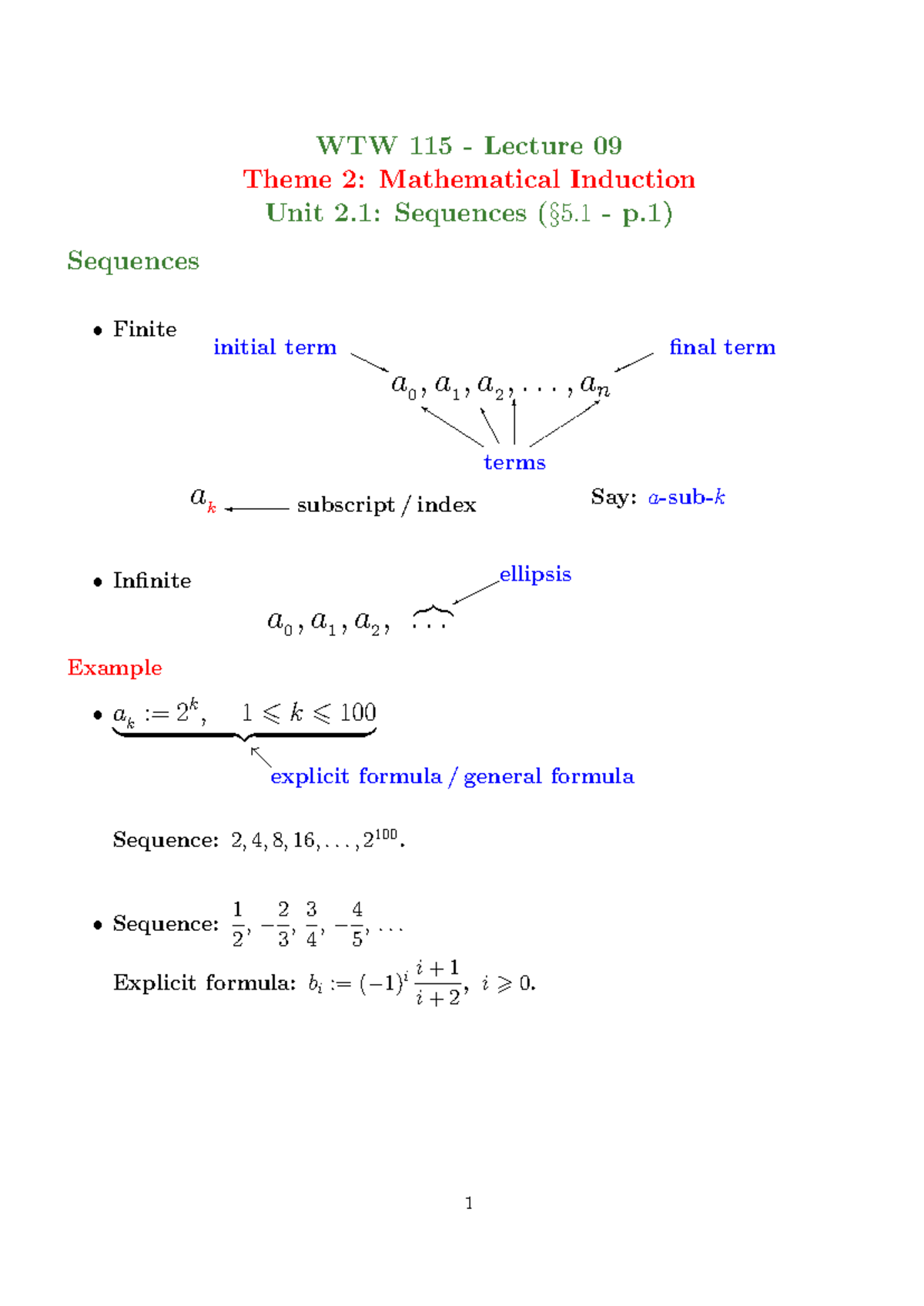 Mathematical Induction - WTW 115 - Lecture 09 Theme 2: Mathematical ...