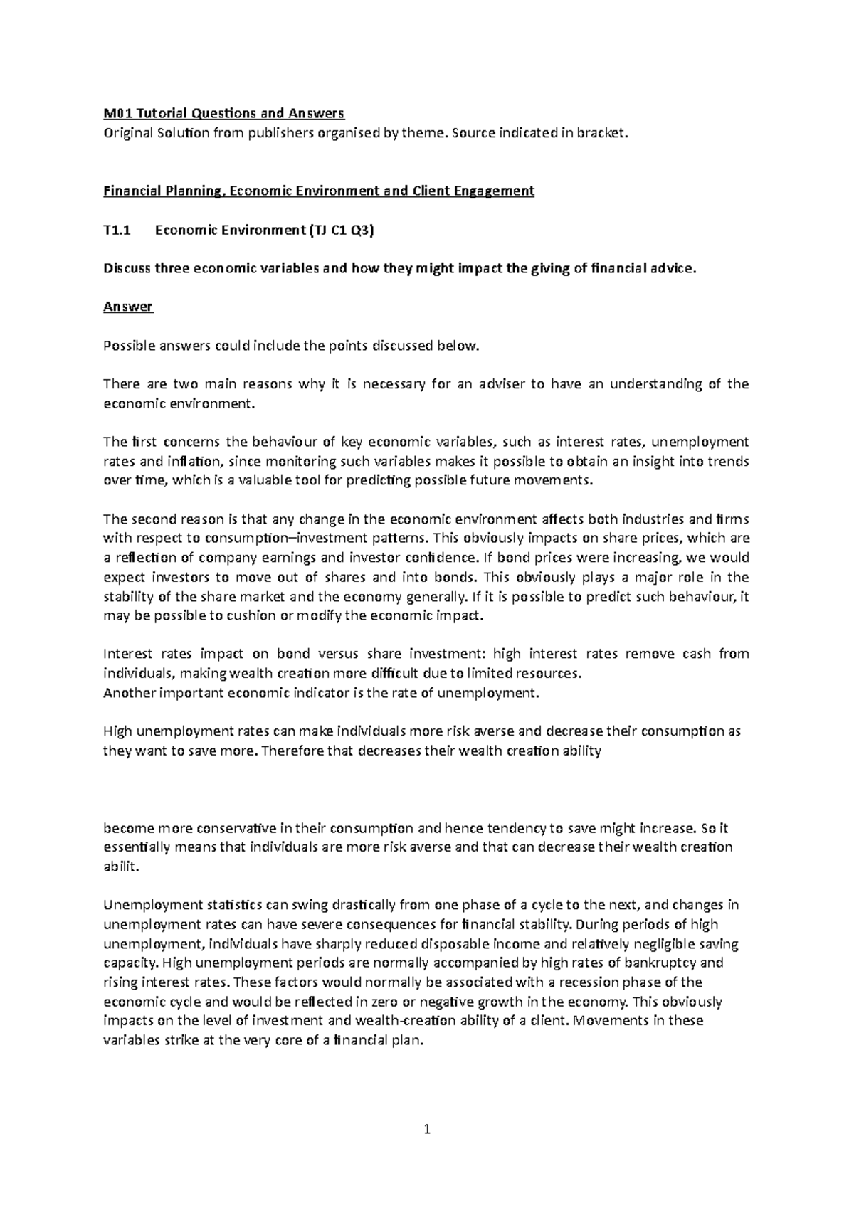 Tutorial M01 QA - M01 Tutorial Questions and Answers Original Solution ...