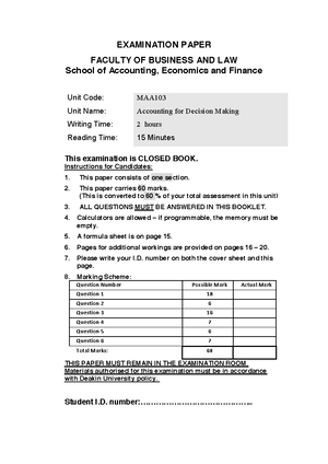 MAA103 T2 2021 Practice Exam Paper - solutions - MAA103 - Deakin - Studocu