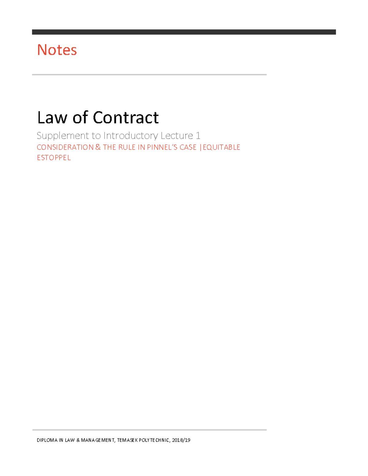 Consideration & the rule in pinnel's case : equitable estoppel notes ...