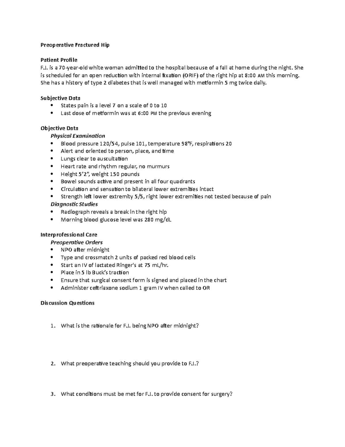 Medical-Surgical Nursing: Post-Operative Nursing, Case Study ...