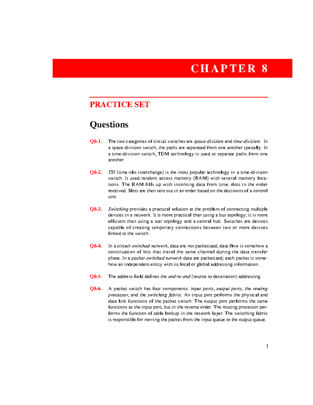 Chap 08 - 데이터 통신과 네트워킹 연습문제 정답지 - 1 CHAPTER 8 PRACTICE SET Questions Q8 ...