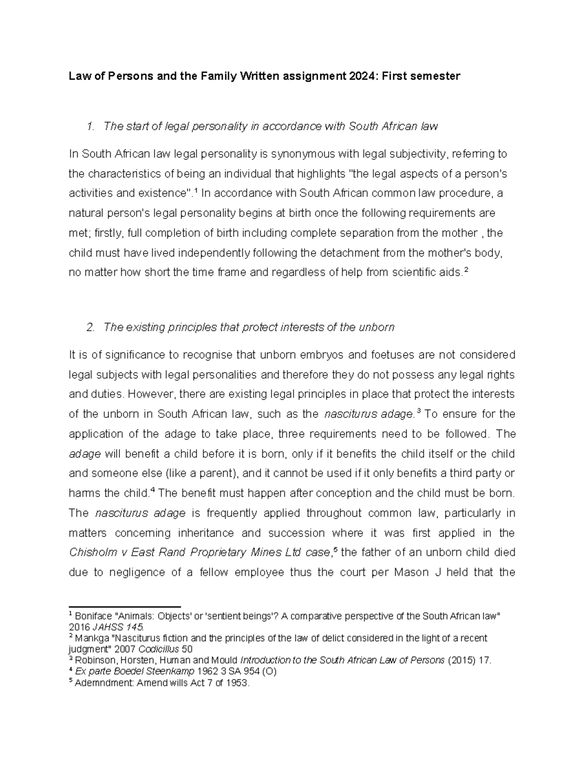 Law of persons draft assignment 1 - Law of Persons and the Family ...